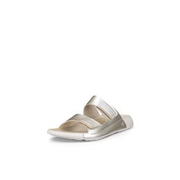 Ecco Damen Pantolette "COZMO W", Gr. 41, silber, Leder, metallic, Schuhe, Sommerschuh, Schlappen mit zwei Klettverschlussriemen