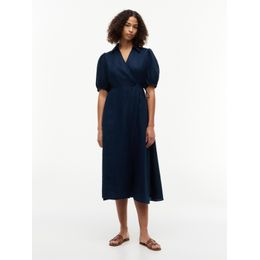Tommy Hilfiger Damen Wickelkleid "SUMR LINEN WRAP LNG MIDI DRS", blau, Gr. 44, unifarben, Web, Obermaterial: 100% Leinen, Kleider, Leinen, Bindeband