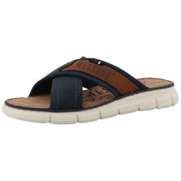 Mustang Shoes Herren Pantolette "Emiliano", Gr. 44, blau, Lederimitat, Textil, Schuhe, Sommerschuh, Schlupfschuh mit Logoschriftzug
