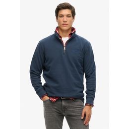 Superdry Herren Sweatshirt "ESSENTIAL LOGO HENLEY", blau, Gr. L, unifarben, angeraute Sweatware, Obermaterial: 70% Baumwolle, 30% Polyester,