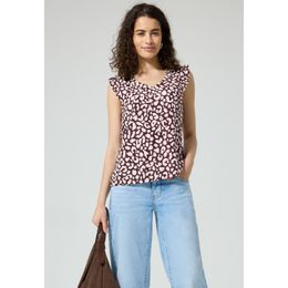 Damen Blusentop, braun, Gr. 44, STREET ONE STUDIO, Web, 70% Viskose, 30% Baumwolle, Blusen, mit Leomuster
