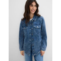 bonprix Damen Jeansjacke, blau, Gr. 38, Obermaterial: 82% Baumwolle, 17% Polyester, 1% Elasthan, Jacken, loose fit Passform, weite Boyfriend-Form,