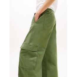 Tommy Jeans Damen Cargohose "TJW LR WIDE STRAIGHT CARGO PANT"bay leaf, Gr. 33, unifarben, Web, Obermaterial: 65% Baumwolle, 35% Polyester, Hosen, im