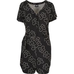 Urban Classics Damen Jumpsuit "Urban Classics Damen Ladies Short Viscose Belt Jumpsuit", schwarz-wei&szlig;, Gr. S, 100% Viskose, Overalls