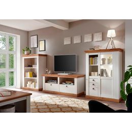 Wohnwand Home Affaire, B:376cm, gelb, Wohnzimmer, Kastenm&ouml;bel-Sets, "Cremona, Anbauwand im Landhausstil, Komplettset, Wohnzimmer-Set", enth&auml;lt Regal,