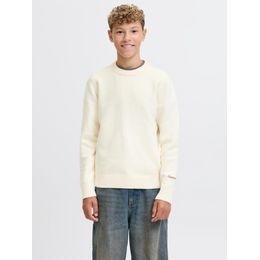 Jack & Jones Kinder Rundhalspullover "JORNORREBRO KNIT CREW NECK JNR", wei&szlig;, Gr. 140, JACK & JONES JUNIOR, unifarben, Strick, Obermaterial: 55% Baumwolle, 22%