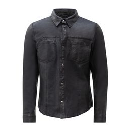 RICANO Herren Langarmhemd "Lederjacke Reverse Shirt", blau, Gr. L, Obermaterial: 100% Lammnappaleder LANA., Hemden, Handgefertigt aus echtem Leder