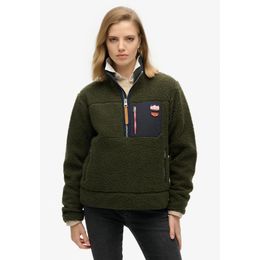 Superdry Damen Fleecepullover "VINTAGE RETRO HALF ZIP FLEECE", gr&uuml;n, Gr. L, unifarben mit Farbeinsatz, Sweatware, Obermaterial: 100% Polyester,