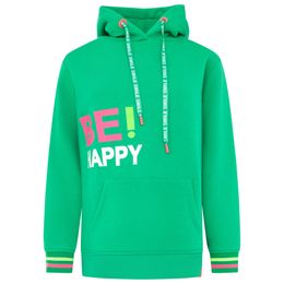 Zwillingsherz Damen Hoodie ""Be Happy"", gr&uuml;n, Gr. S, Sweatware, Obermaterial: 50% Baumwolle, 50% Polyester, Sweatshirts, gestreifte B&uuml;ndchen,