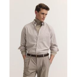 Bugatti Herren Langarmhemd "Modern Fit"40, beige, Gr. XL, gemustert, 100% Baumwolle, Hemden, Modern Fit Oxford Karo Button-Down