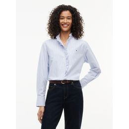 Tommy Hilfiger Damen Langarmbluse "OXFORD RUFFLES RELAXED LS SHIRT", blau, Gr. 38, gestreift, Web, Obermaterial: 100% Baumwolle, Blusen, Baumwolle,