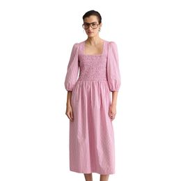 Marc O'Polo Damen Midikleid "mit gesmoktem Oberteil", rosa, Gr. XXL, MARC O'POLO DENIM, gestreift, Obermaterial: 69% Baumwolle, 31% Lyocell, Kleider