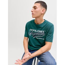 Jack & Jones JACK & JONES Herren Rundhalsshirt "JJELOGO TEE SS O-NECK 2 COL SS26 SN"atlantic deep, Gr. XS, bedruckt, unifarben, Jersey, Obermaterial: 100%