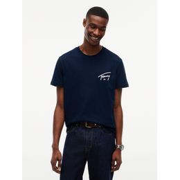 Tommy Jeans Herren T-Shirt "SLIM SIGNATURE CHEST TEE", blau, Gr. M, Single Jersey, Obermaterial: 100% Baumwolle, Shirts, Slim fit mit