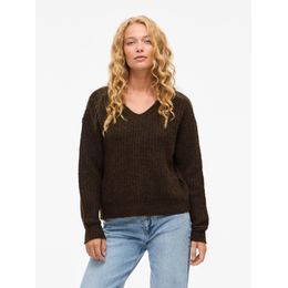 Vila Damen V-Ausschnitt-Pullover "VilaMPE V-NECK L/S KNIT TOP-NOOS", braun, Gr. M, unifarben, Strick, Obermaterial: 70% Polyester, 21% Nylon, 8%