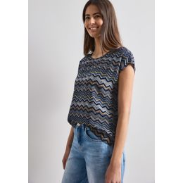 Street One Damen Blusentop, bunt, Gr. 38, gestreift, Stoff, 88% Viskose, 12% Polyamid, Blusen, mit allover Print