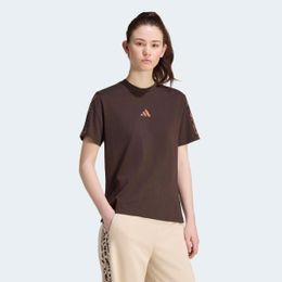 Damen T-Shirt "SEASONAL ESSENTIALS 3-STREIFEN, ANIMALPRINT", M, braun, adidas Sportswear, Obermaterial: 100% Baumwolle, Shirts, sportlicher Stil