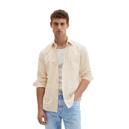 Marc O'Polo MARC O'POLO Herren Langarmhemd "aus bewegtem Bio-Baumwoll-Popeline"light beige, Gr. XXL, gestreift, Obermaterial: 99% Baumwolle, 1% Elasthan, Hemden