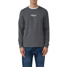 s.Oliver Herren Langarmshirt, grau, Gr. S, bedruckt, Jersey, Obermaterial: 100% Baumwolle, Shirts, mit Logo Schriftzug