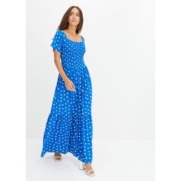 bonprix Damen Maxikleid, blau, Gr. 36, Obermaterial: 95% Viskose, 5% Elasthan, Kleider, mit modischem Print, ausgestellte Passform, Kurzarm-Design