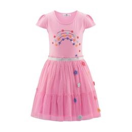 happy girls Kleid M&auml;dchen Gr&ouml;&szlig;e 146 blau / aqua / apricot / rosa