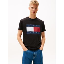 Tommy Jeans Herren T-Shirt, schwarz, Gr. S, bedruckt, unifarben, Single Jersey, Obermaterial: 100% Baumwolle, Shirts, Rundhalsausschnitt, Regular
