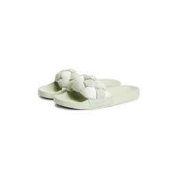 Tommy Jeans Damen Pantolette "TJW BRAIDED SLIDES", Gr. 38, gr&uuml;n, Textil, Schuhe, Sommerschuh, Schlupfschuh, Strandschuh mit geflochtener Bandage