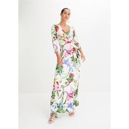 bonprix Maxikleid mit 3/4-&Auml;rmeln, wei&szlig;, Gr.48/50 (XL), Flie&szlig;endes Maxikleid mit V-Ausschnitt