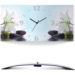 Wanduhr Artland, B:50cm H:25cm T:0,3cm, wei&szlig;, Wohnzimmer, Wanduhren, "Nadonna Lilien und Spa Steine im Wasser", wahlweise mit Quarz- oder