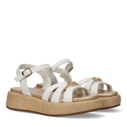 Tommy Hilfiger Damen Sandale, Gr. 39, wei&szlig;, Synthetik, Schuhe, Plateau, Sommerschuh, Wedge Sandale mit Schnallenverschluss