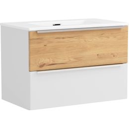 Waschtisch Welltime, B:80cm H:54cm T:47cm, wei&szlig;, Badezimmer, Waschtische, "TRIENT, Softclose-Ausz&uuml;ge, Keramikbecken", matt wei&szlig;/wildeiche,