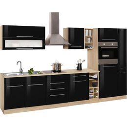 K&uuml;chenzeile KOCHSTATION, B:330cm T:60cm, schwarz, Komplettk&uuml;chen-Sets, "KS-Eton", mit E-Ger&auml;ten, Breite 330 cm
