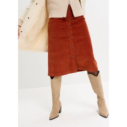 bonprix Damen Cordrock, braun, Gr. 44, unifarben, Cord, Obermaterial: 98% Baumwolle, 2% Elasthan, R&ouml;cke, mit Stretch, mit durchgehender Knopfleiste,