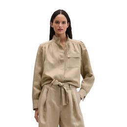 Marc O'Polo MARC O'POLO Damen Kurzjacke, beige, Gr. 44, Web, Obermaterial: 60% Lyocell, 40% Leinen, Jacken, Stehkragen-Jacke loose aus TENCEL Lyocell-Leinen-Mix