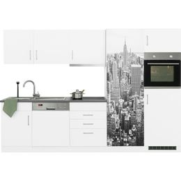 K&uuml;chenzeile KOCHSTATION, B:290cm H:200cm T:60cm, wei&szlig;, Komplettk&uuml;chen-Sets, "KS-Paris &ndash; K&uuml;chen mit einzigartigen Fotomotiven auf den Fronten", Breite