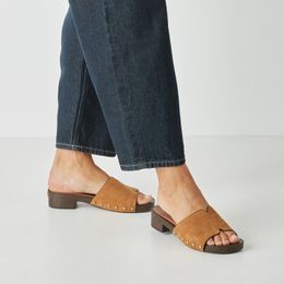 Tamaris Damen Pantolette, Gr. 40cognac, Textil, unifarben, Schuhe, Blockabsatz, Sommerschuh, Schl&uuml;pfschuh mit aufgesetzten Nieten