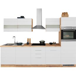 K&uuml;chenzeile KOCHSTATION, B:300cm T:60cm, wei&szlig;, Komplettk&uuml;chen-Sets, "KS-Luhe", 300 cm breit, wahlweise mit oder ohne E-Ger&auml;ten, gefr&auml;ste MDF-Fronten