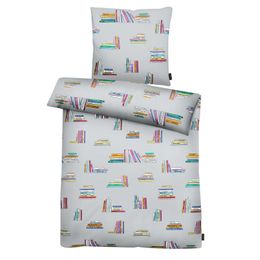 Bettw&auml;sche Apelt, bunt, Satin (Bio-Baumwolle), Obermaterial: 100% Baumwolle, Bettw&auml;sche, "Books", Bettw&auml;sche-Set mit Rei&szlig;verschluss, Baumwoll-Satin,