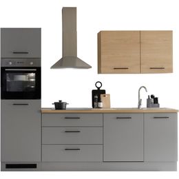 K&uuml;chenzeile KOCHSTATION, B:260cm H:211cm T:60cm, grau, Komplettk&uuml;chen-Sets, "KS-Malfi", Breite 260cm, wahlweise mit E-Ger&auml;ten, Arbeitsplatte 38mm