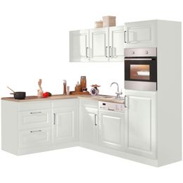 Winkelk&uuml;che KOCHSTATION, B:230cm H:200cm T:60cm, wei&szlig;, Komplettk&uuml;chen-Sets, "KS-Stockholm &ndash; K&uuml;che mit hochwertiger und detailreicher Landhausfront",