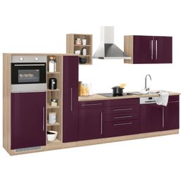 K&uuml;chenzeile KOCHSTATION, B:350cm H:200cm T:60cm, lila, Komplettk&uuml;chen-Sets, "KS-Samos", Breite 350 cm, wahlweise mit E-Ger&auml;ten und Induktionskochfeld