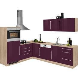 Winkelk&uuml;che KOCHSTATION, B:220cm H:200cm T:60cm, lila, Komplettk&uuml;chen-Sets, "KS-Samos", Stellbreite 200x270 cm, wahlweise mit E-Ger&auml;ten und Induktion