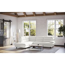 COTTA Ecksofa "Pike L-Form, B: 266 cm", B/H/T: 266cm x 90cm x 217cm, Leder PAMPAS, Ottomane links, Ohne Bettfunktion & Bettkasten, wei&szlig;, GEDECKTES