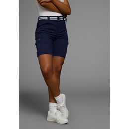 Kangaroos Damen Cargobermudas, blau, Gr. 44, Popeline, Obermaterial: 63% Baumwolle, 34% Polyamid, 3% Elasthan, Hosen, mit Cargo-pockets und Aufschlag