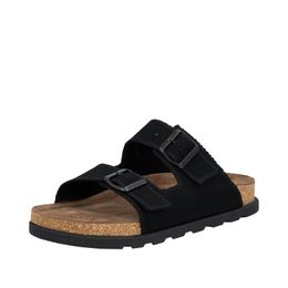 Rieker Herren Pantolette, Gr. 43, schwarz, Textil, unifarben, Schuhe, Sommerschuh, Strandschuh, Hausschuh, Urlaubsschuh mit zwei Schnallen