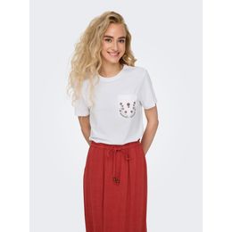 Only Damen Kurzarmshirt "ONLPOLLY LIFE REG S/S POCKET TOP BOX JRS", wei&szlig;, Gr. S, bedruckt, Jersey, Obermaterial: 100% Baumwolle, Shirts, Baumwolle,