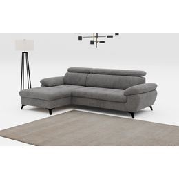 Ecksofa COTTA, B:261cm T:166cm, grau, Wohnzimmer, Sofas, "Hudson L-Form, B: 261 cm", mit Kopfteilverstellung, optional Schlaffunktion & Bettkasten