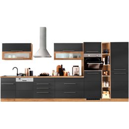 K&uuml;chenzeile KOCHSTATION, B:440cm T:60cm, schwarz, Komplettk&uuml;chen-Sets, "KS-Wien", Breite 440 cm, wahlweise mit E-Ger&auml;ten und Induktion