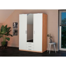 Kleiderschrank Priess, B:140cm H:193cm T:56cm, braun, Holzwerkstoff, Schlafzimmer, Schr&auml;nke, "Amsterdam, viel Stauraum durch viele Schubk&auml;sten", mit