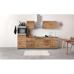 K&uuml;chenzeile KOCHSTATION, B:270cm H:200cm T:60cm, braun, Komplettk&uuml;chen-Sets, "KS-Samos", Breite 270 cm, wahlweise mit E-Ger&auml;ten und Induktionskochfeld